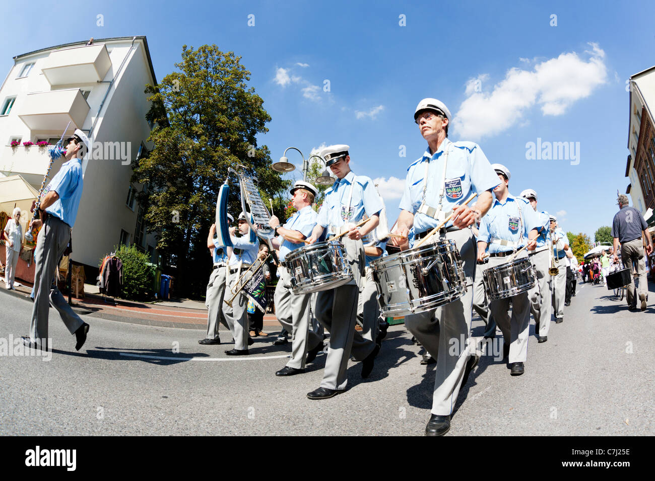 fisheye view of german marching band playing at village festival Stock ...