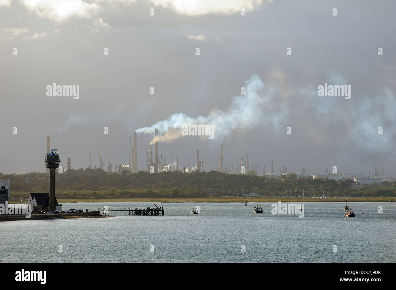 Industrial landscape the Fawley Marine Terminal on Southampton water ...