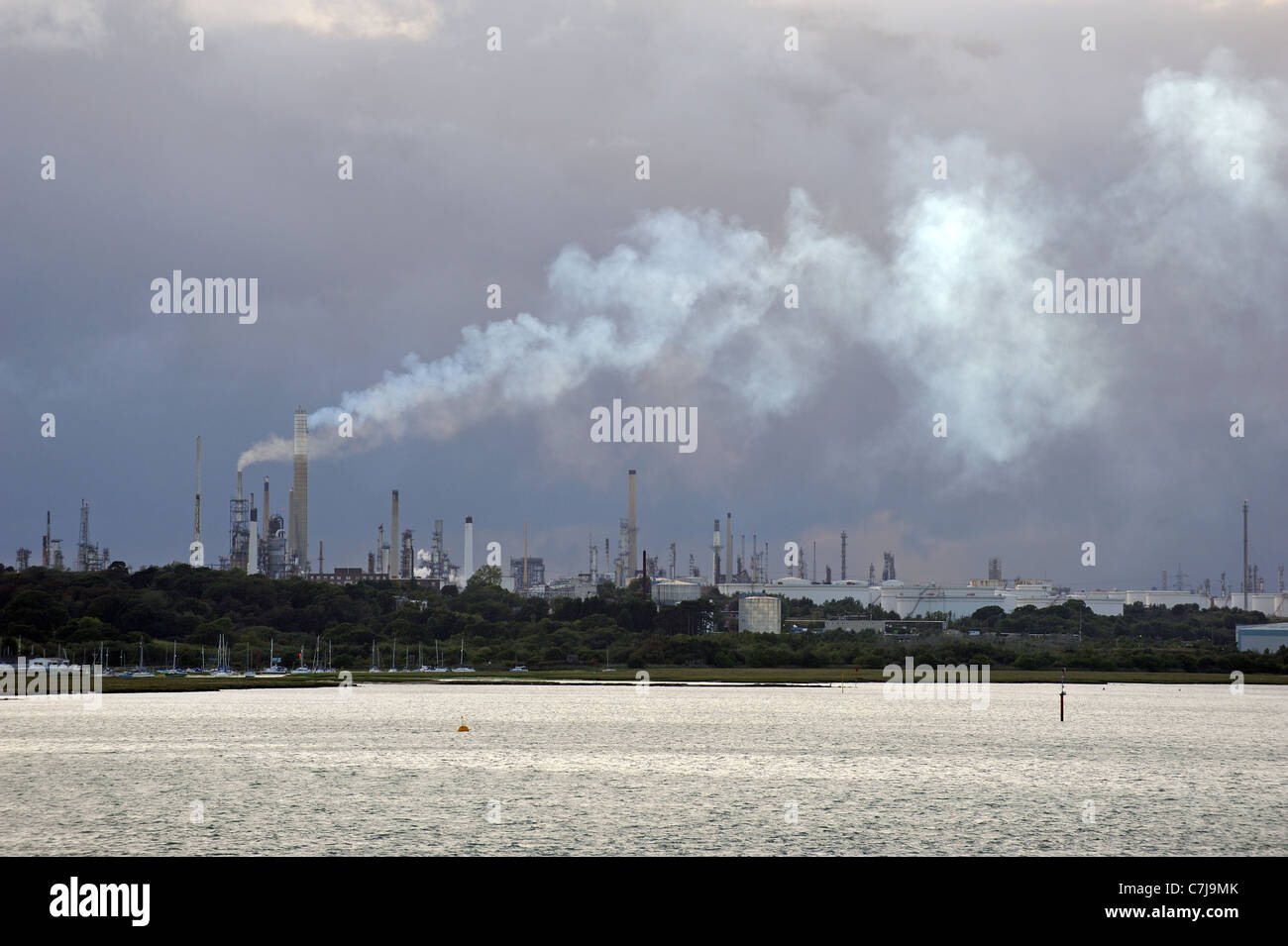 Industrial landscape the Fawley Marine Terminal on Southampton water ...