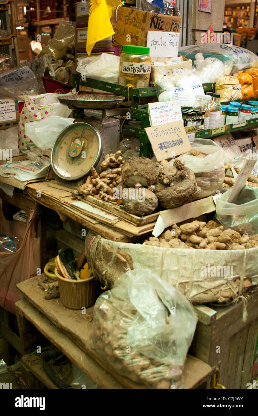 Herbs&Spices stall in an inside market in Bangkok Thailand Stock Photo ...