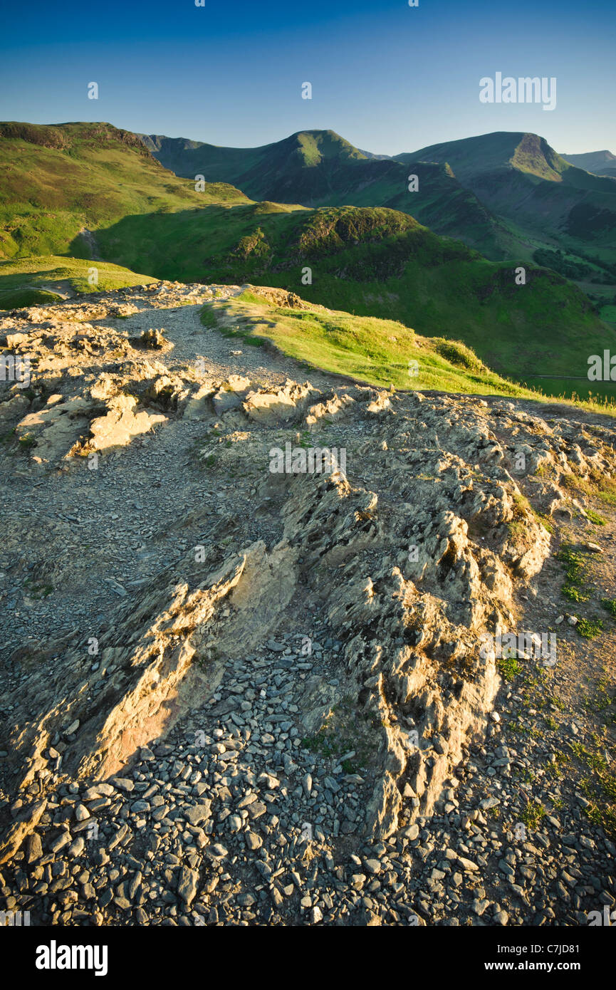 Summit of Cat Bells at sunset, Lake District, Cumbria, England, UK ...