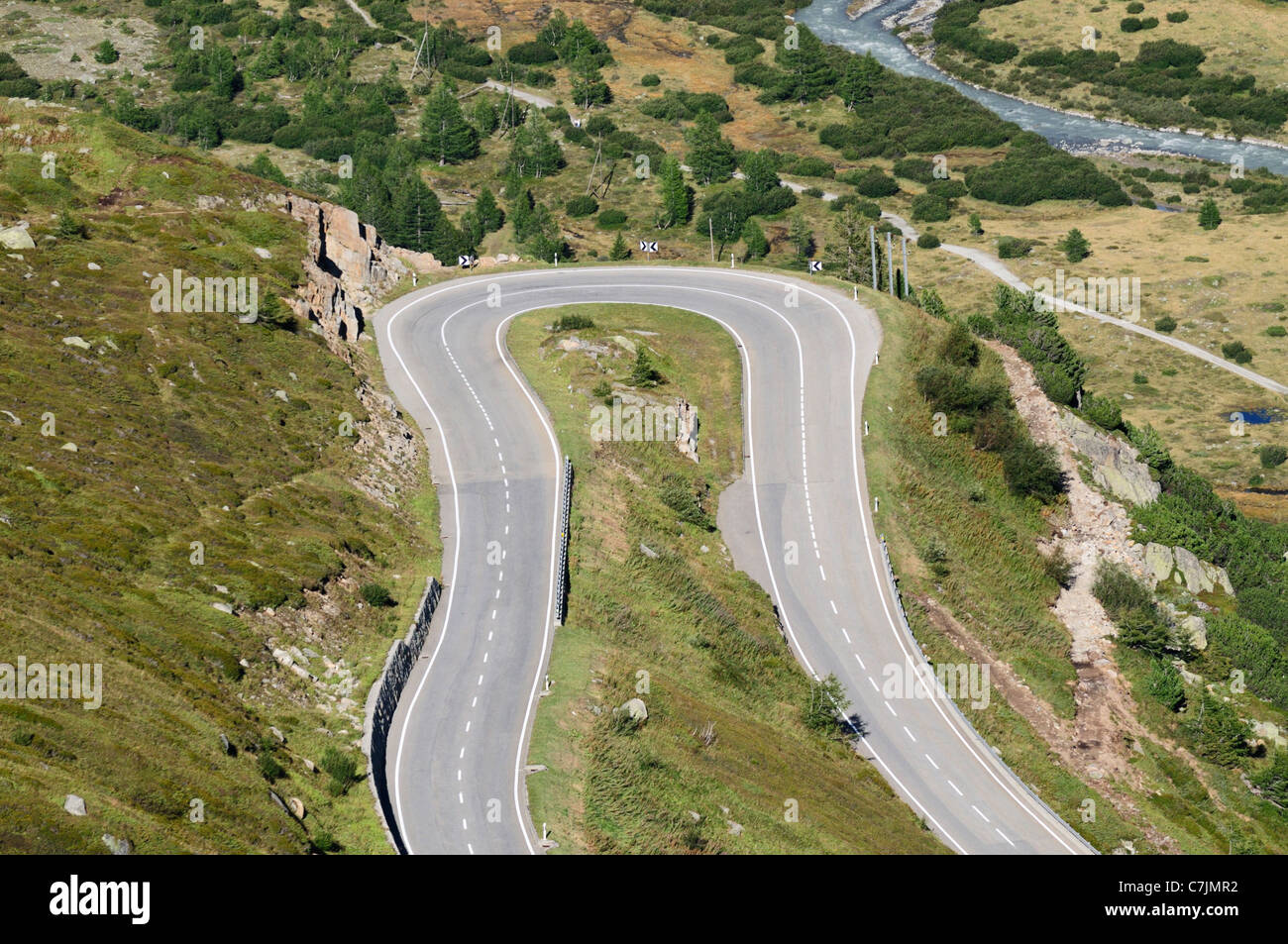 Switzerland Grimselpass. Southern ascent of the Grimsel mountain road ...