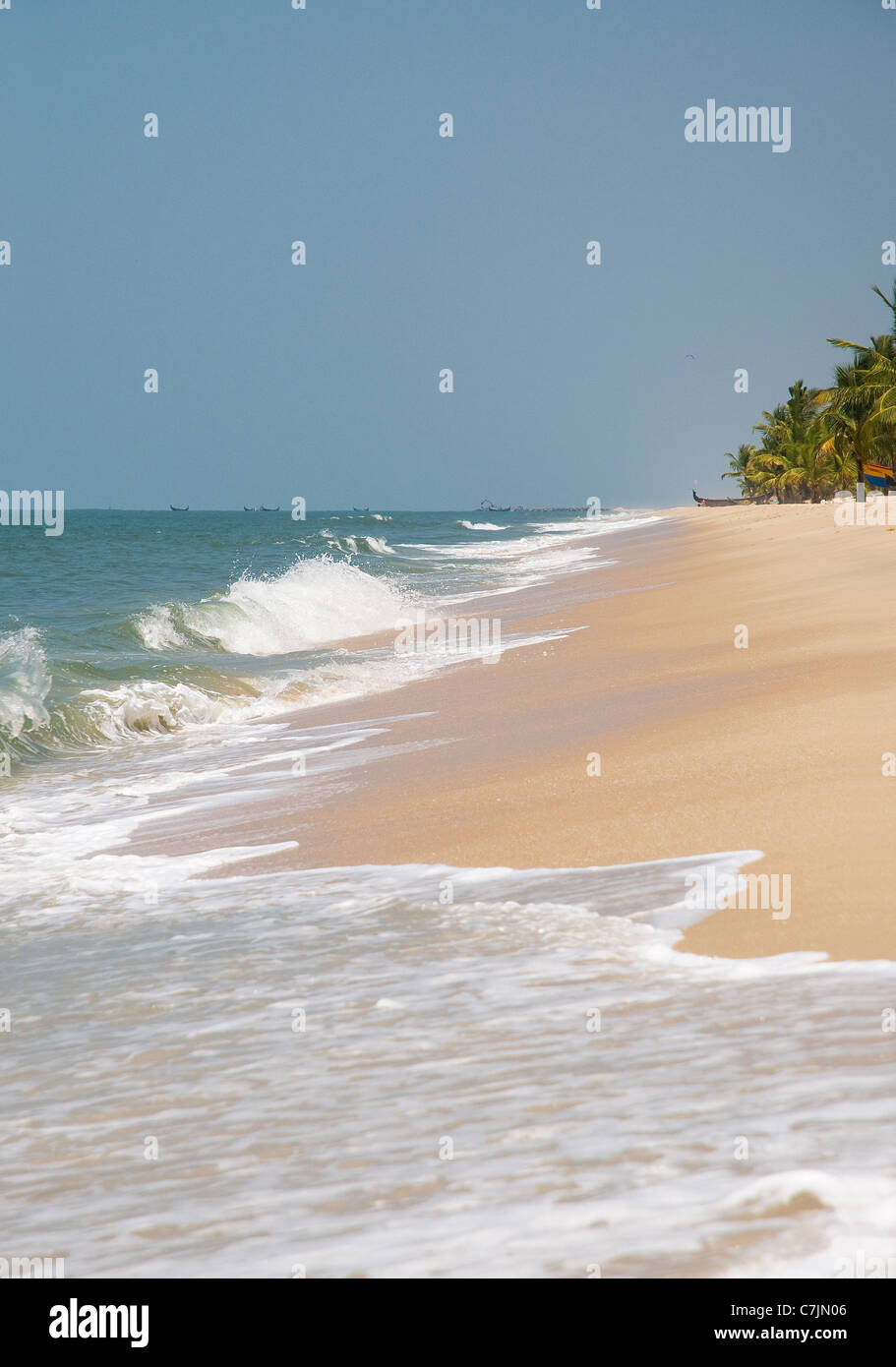 Arabian Seas breaking on the steep banked beach at Marari Beach ...