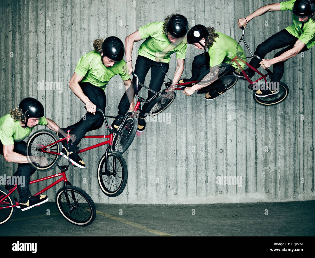 Multiple exposure of man doing bmx trick Stock Photo - Alamy