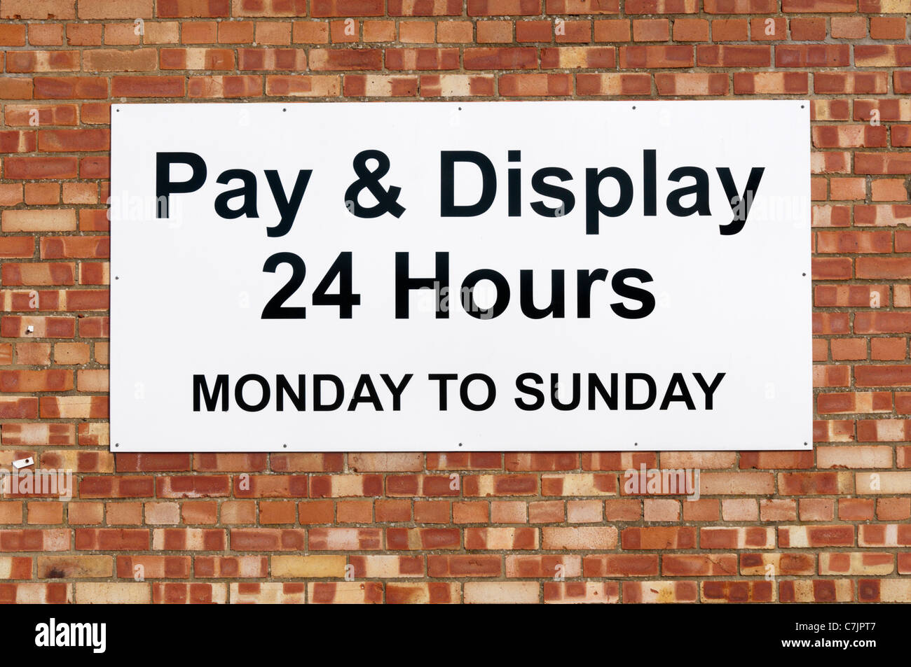 Sign for a 24 hours, Monday to Sunday, pay and display car park Stock ...