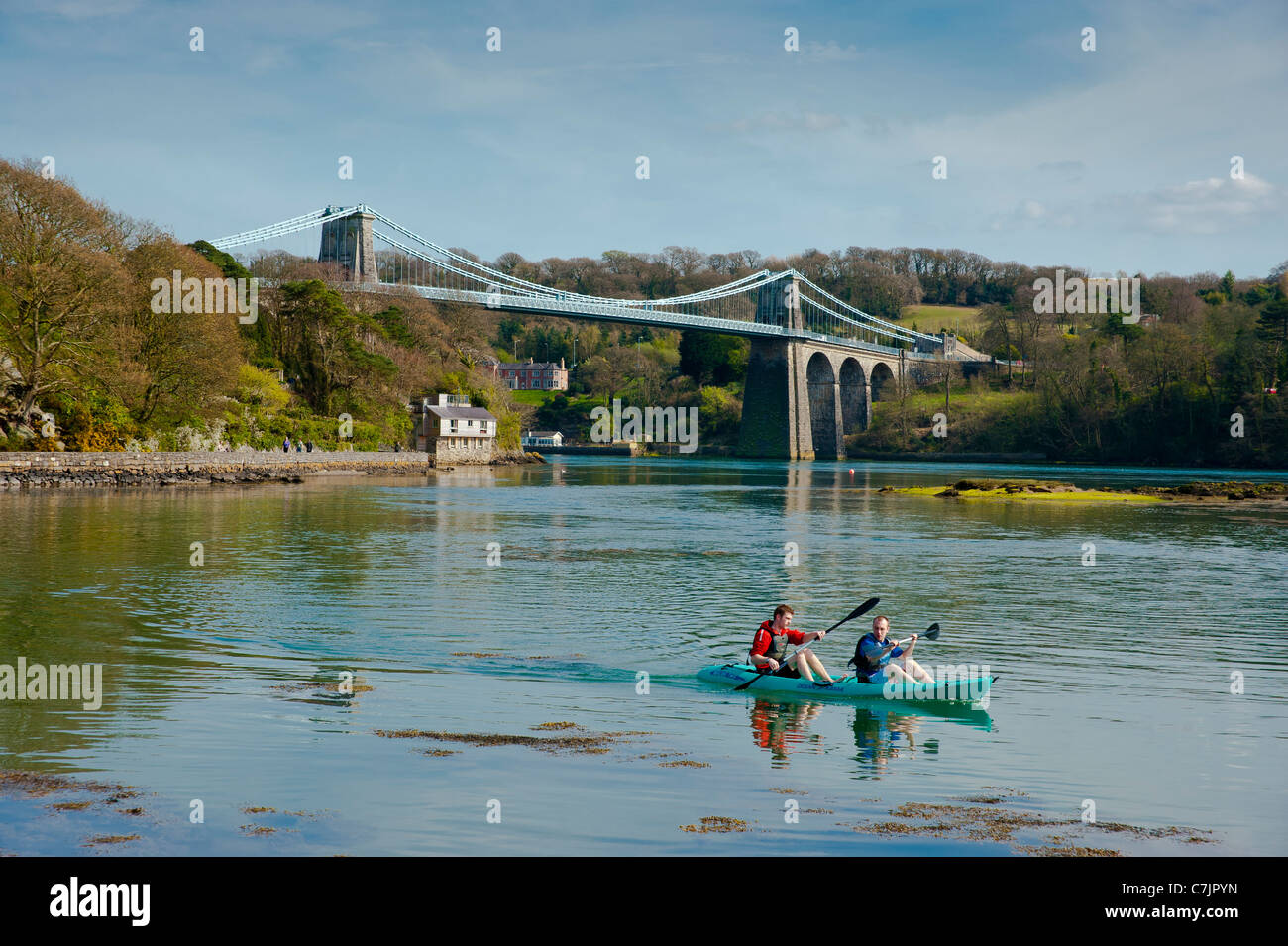 Menai bridge menai strait canoe sea scape thomas telford anglesey hi ...