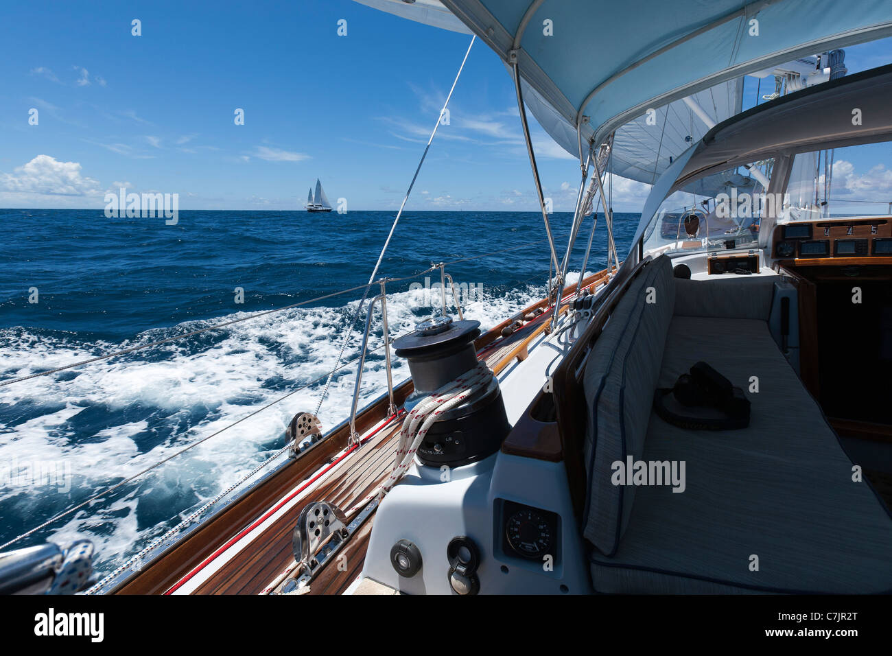Instrument panal displaying wind and bearing on board a sailing yacht ...
