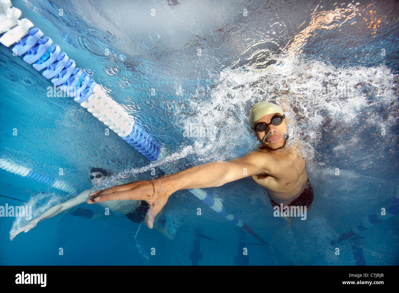 Swimmers racing in pool Stock Photo - Alamy