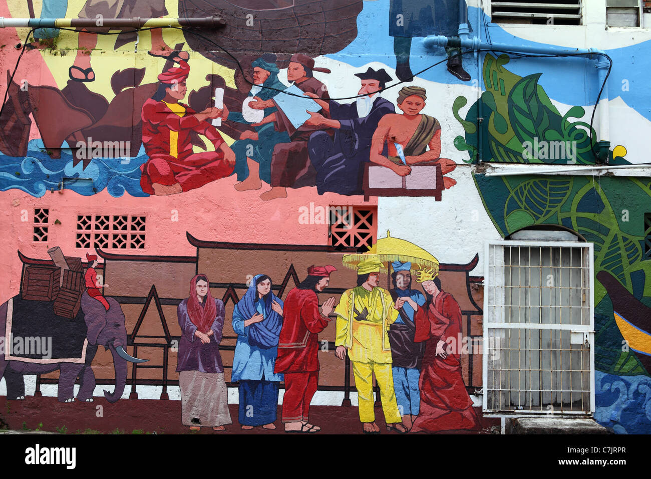 Mural of Malay culture in colonization days of Melaka Stock Photo - Alamy