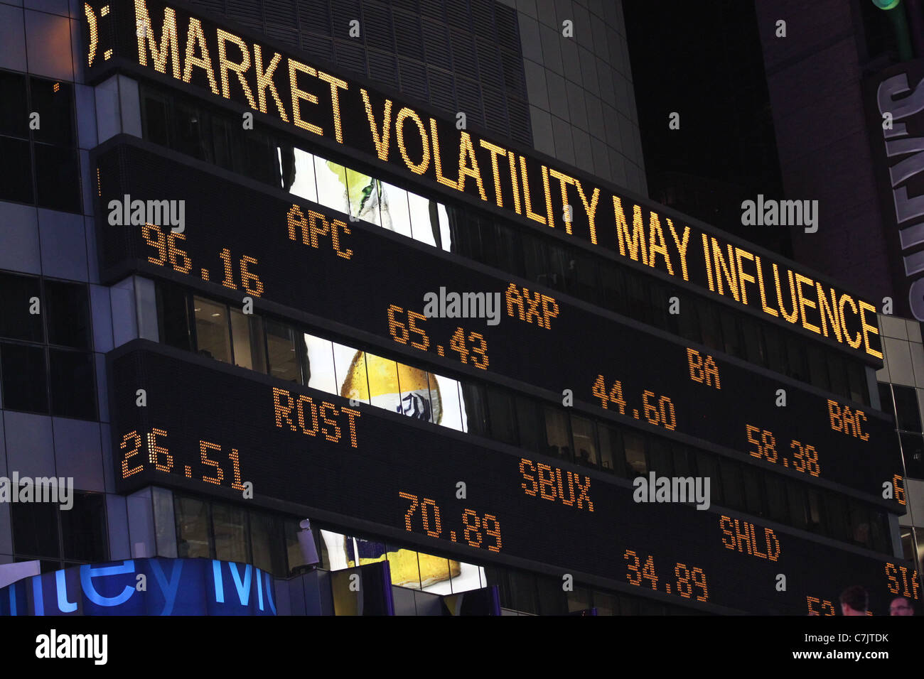 Illuminated stock market board in New York City Stock Photo - Alamy