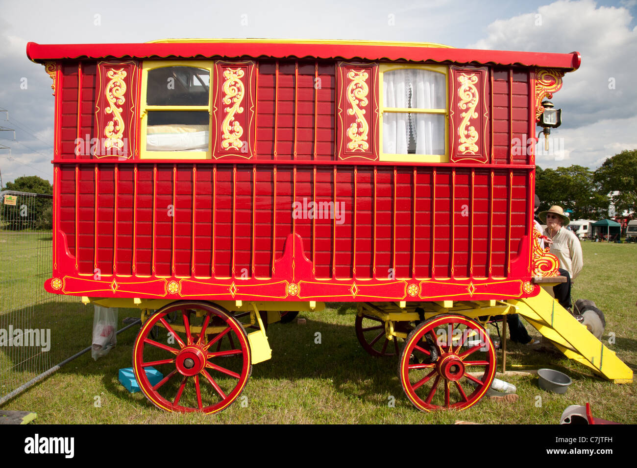 Old fashioned red caravan at the Netley Marsh Steam & craft fair near ...