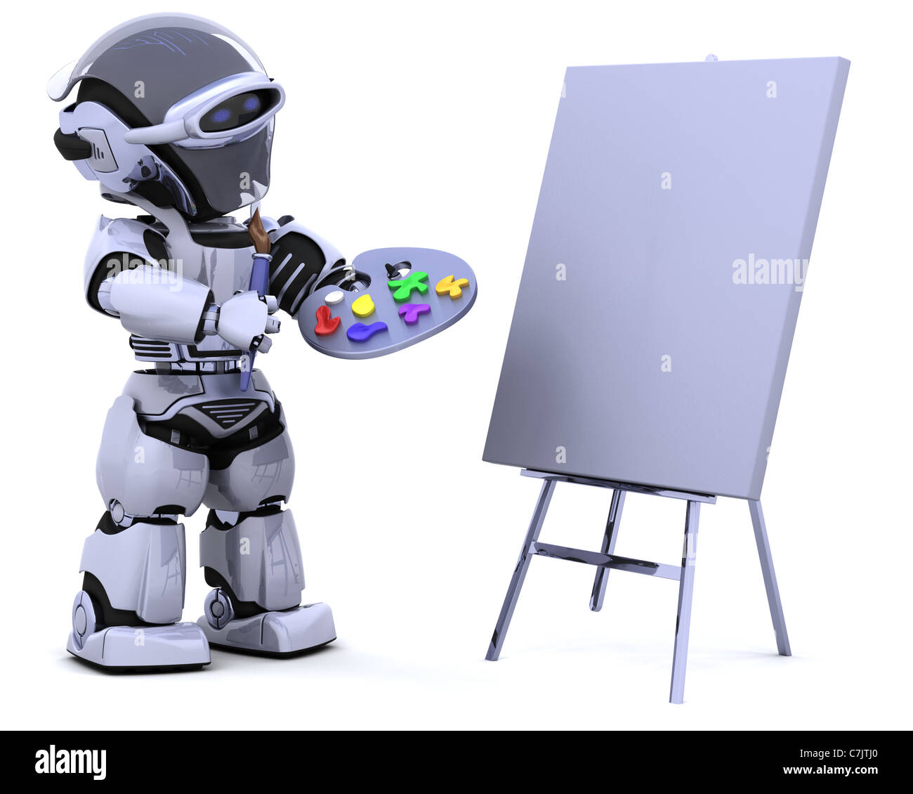3D render of robot with a pallette and paint brush Stock Photo - Alamy