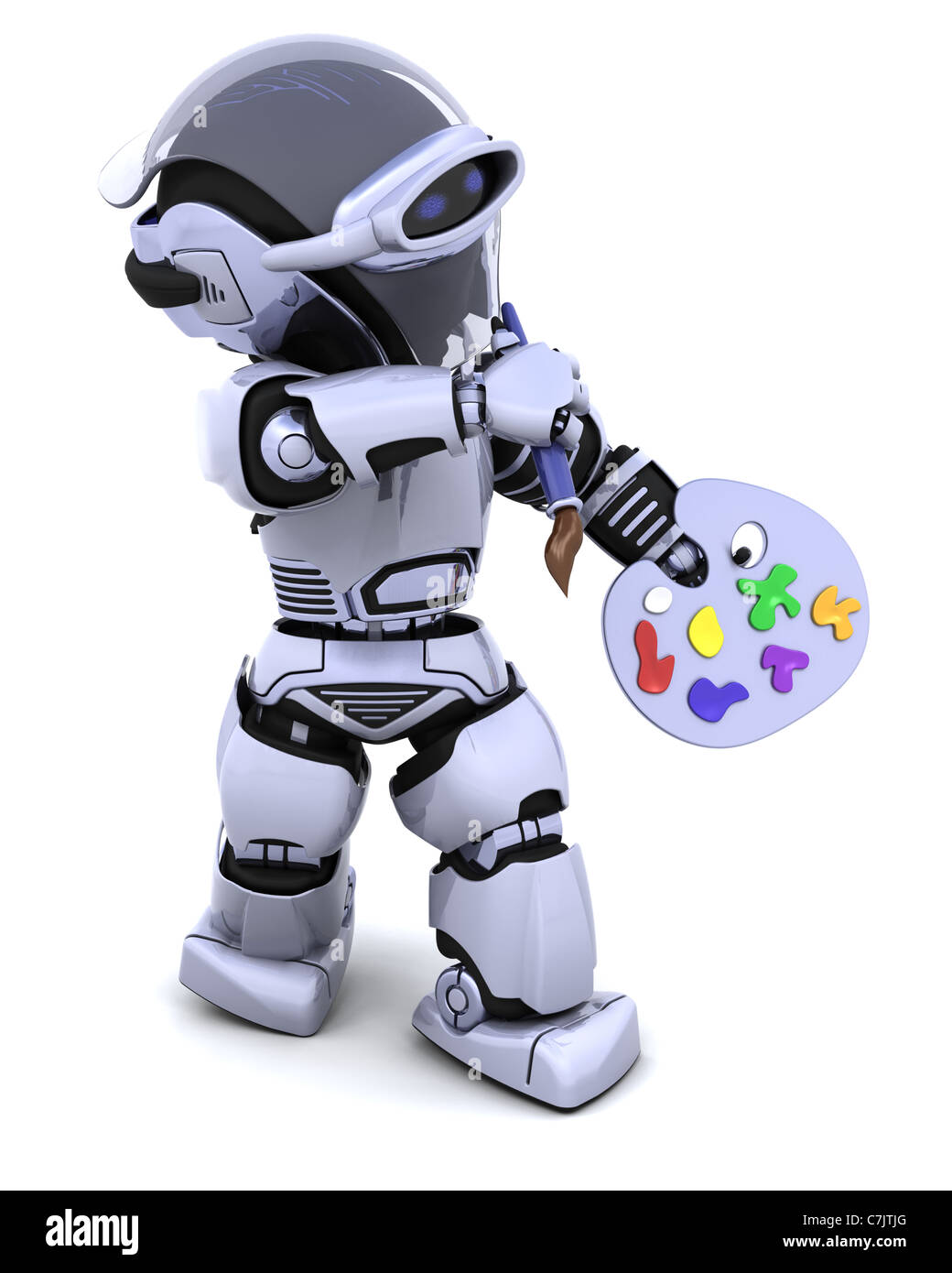 3D render of robot with a pallette and paint brush Stock Photo - Alamy