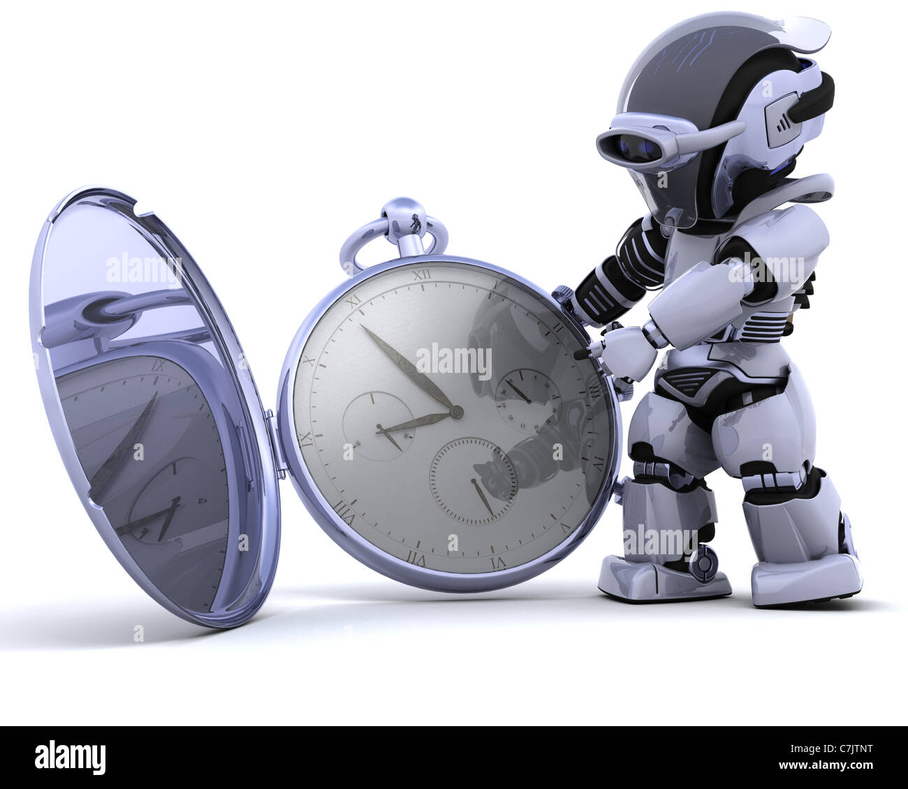 3D render of a robot with classic pocket watch Stock Photo - Alamy