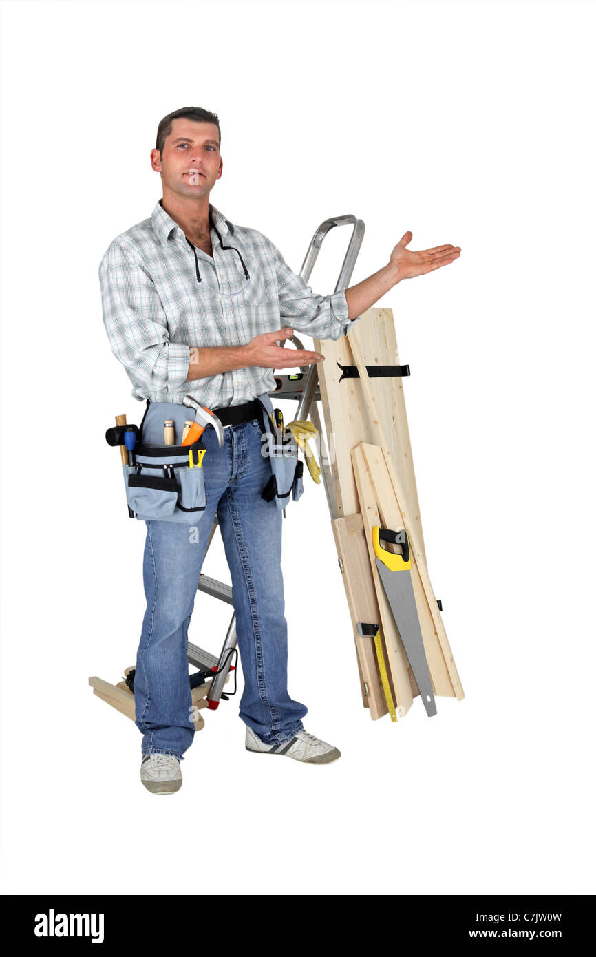 Carpenter stood in studio Stock Photo - Alamy