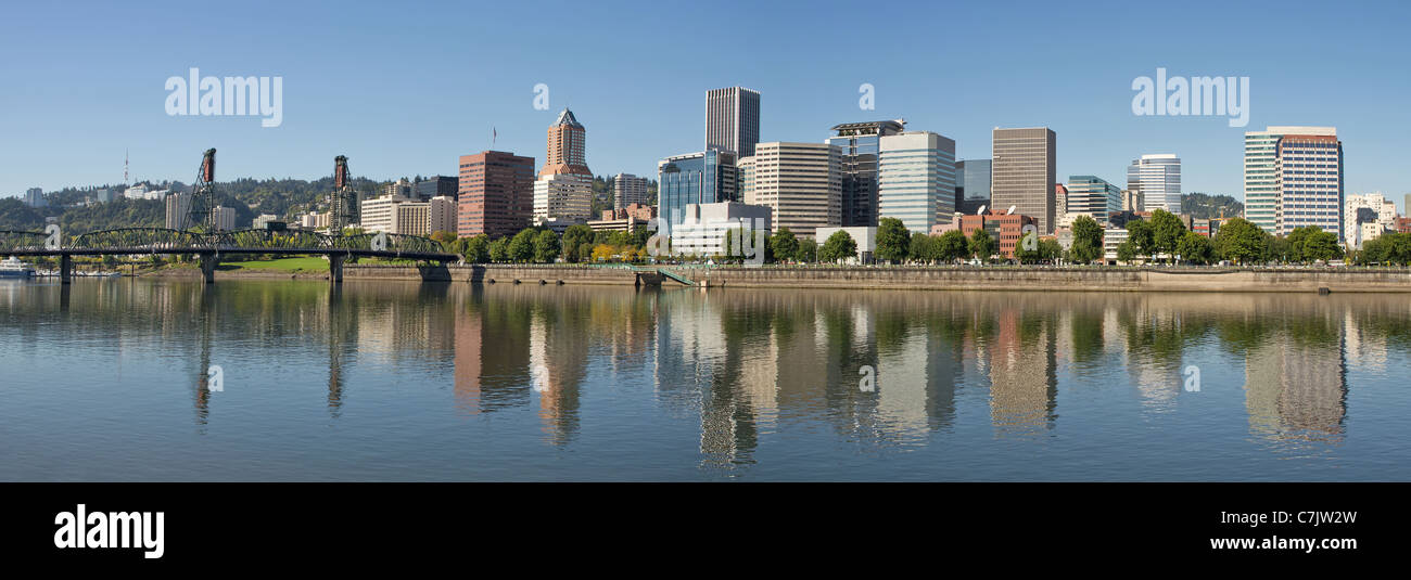 Portland Oregon Downtown Waterfront Skyline Reflection Panorama Stock ...