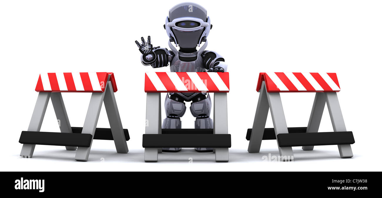 3D render of robot behind a barrier Stock Photo - Alamy