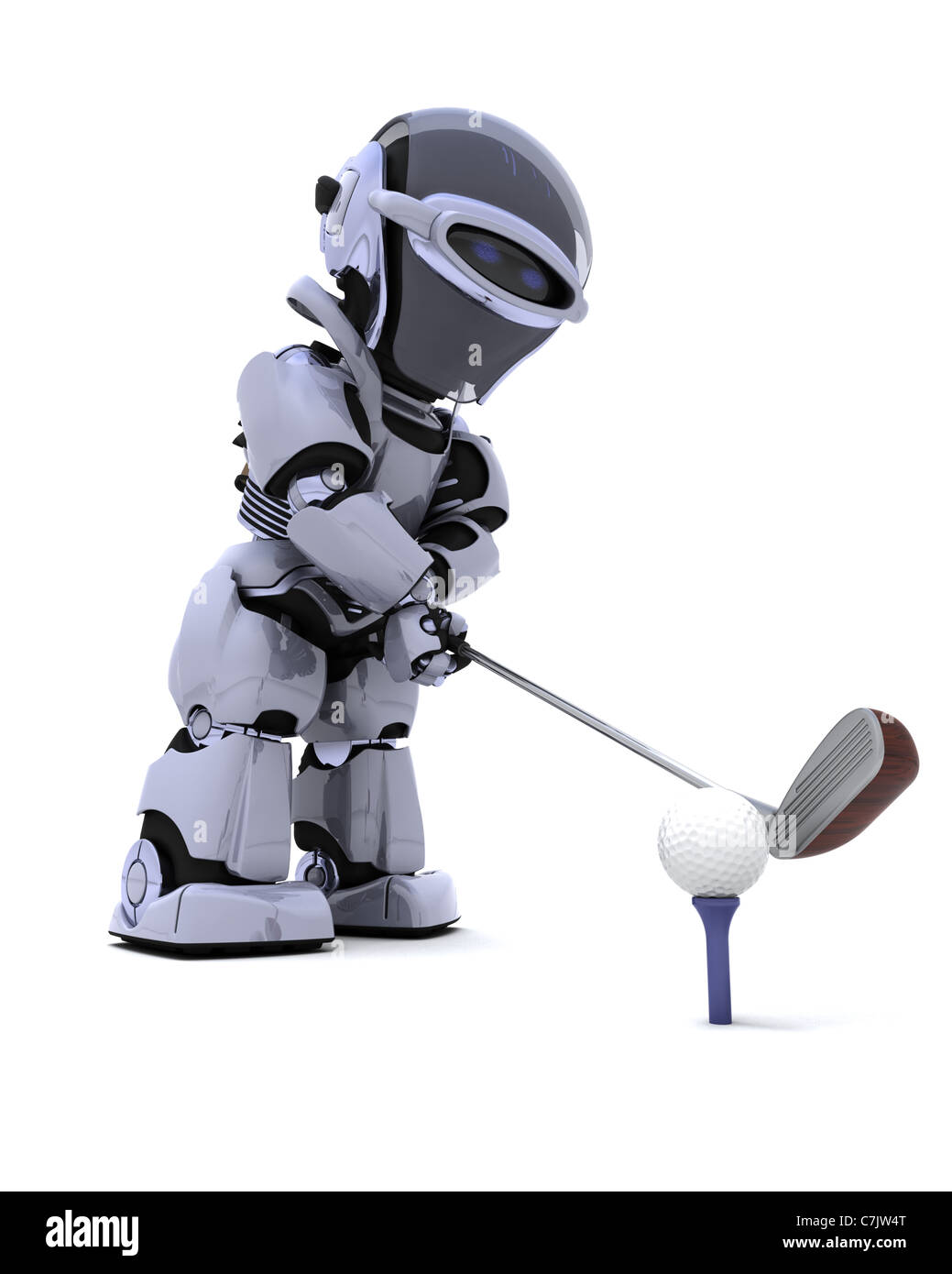 3D render of robot with club playing golf Stock Photo - Alamy