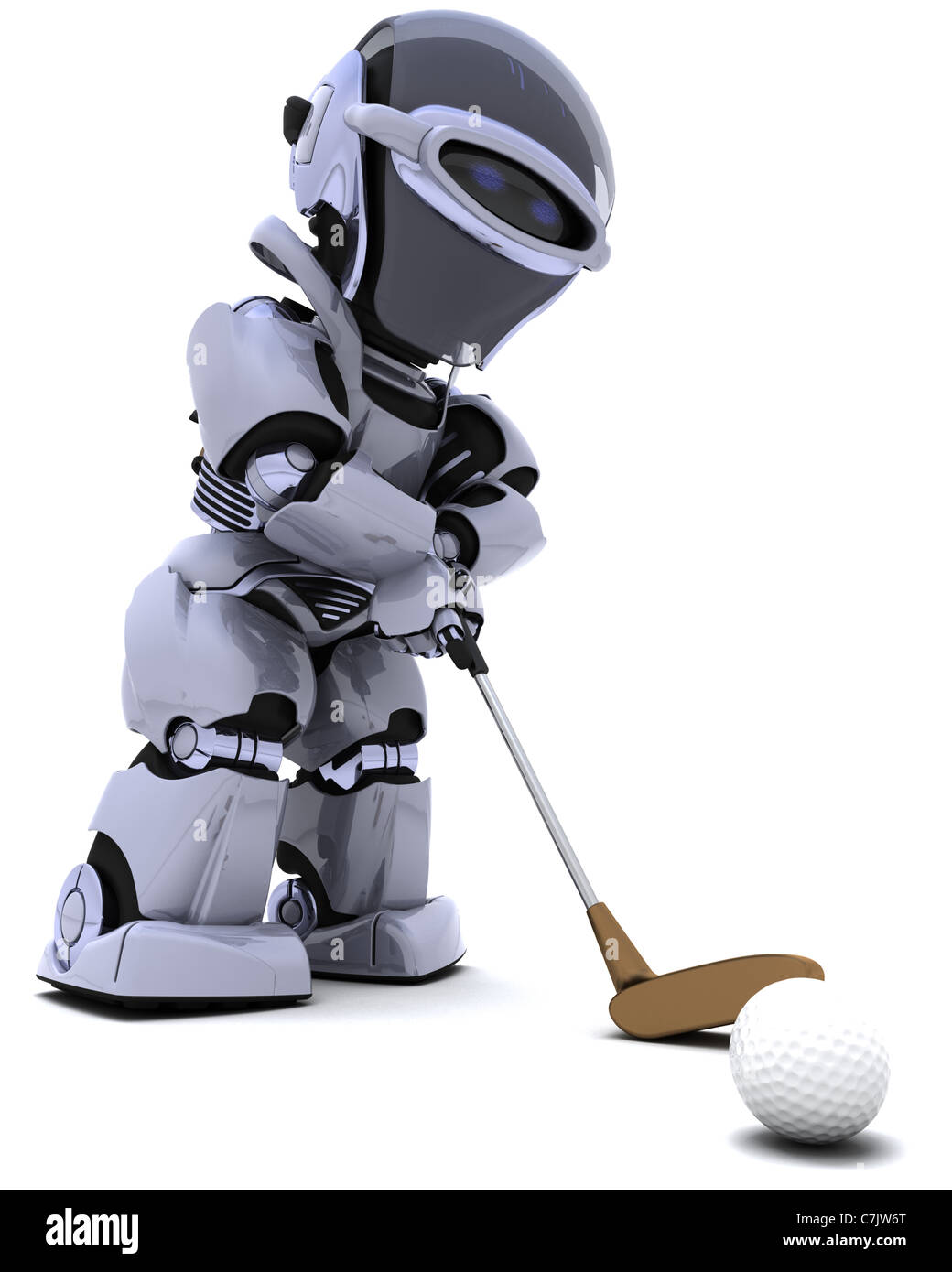3D render of robot with club playing golf Stock Photo - Alamy