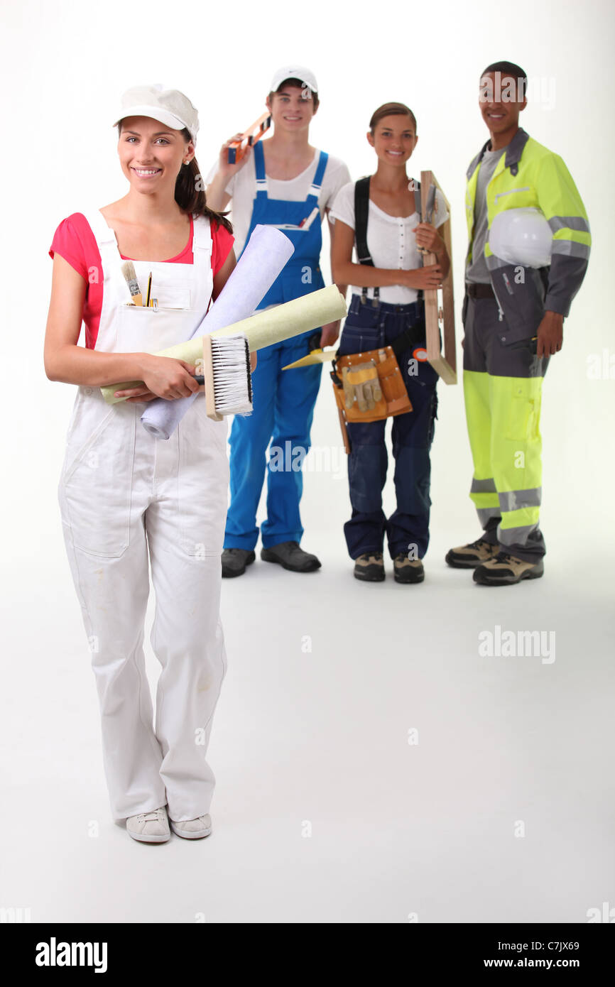 A happy apprentice building craft team Stock Photo - Alamy