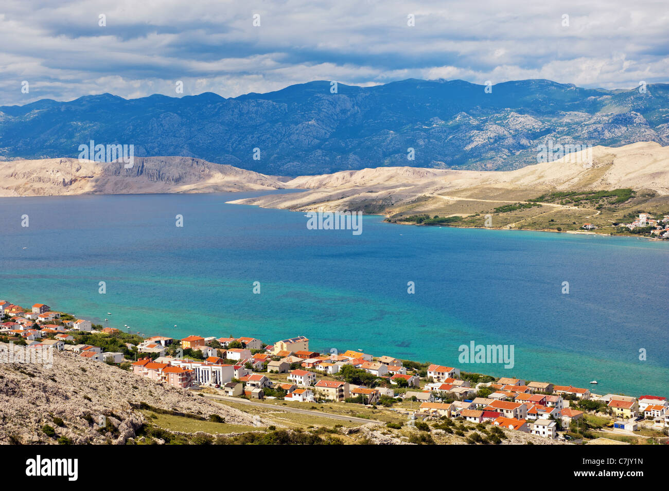 Panorama of Pag city, the largest city on Pag island, Croatia Stock ...