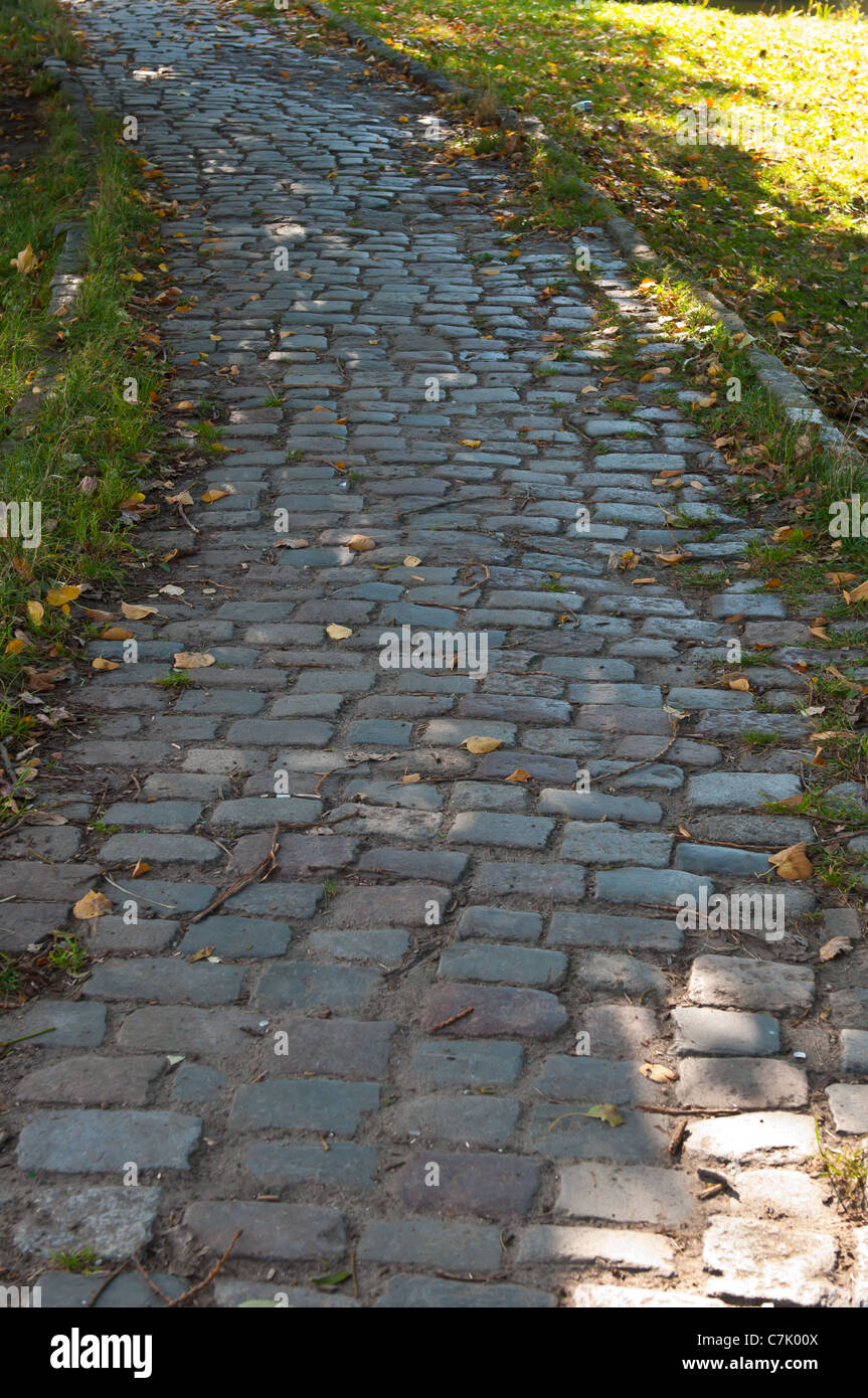 old stone road. Cobble stone. Vintage street. Autumn season Stock Photo ...