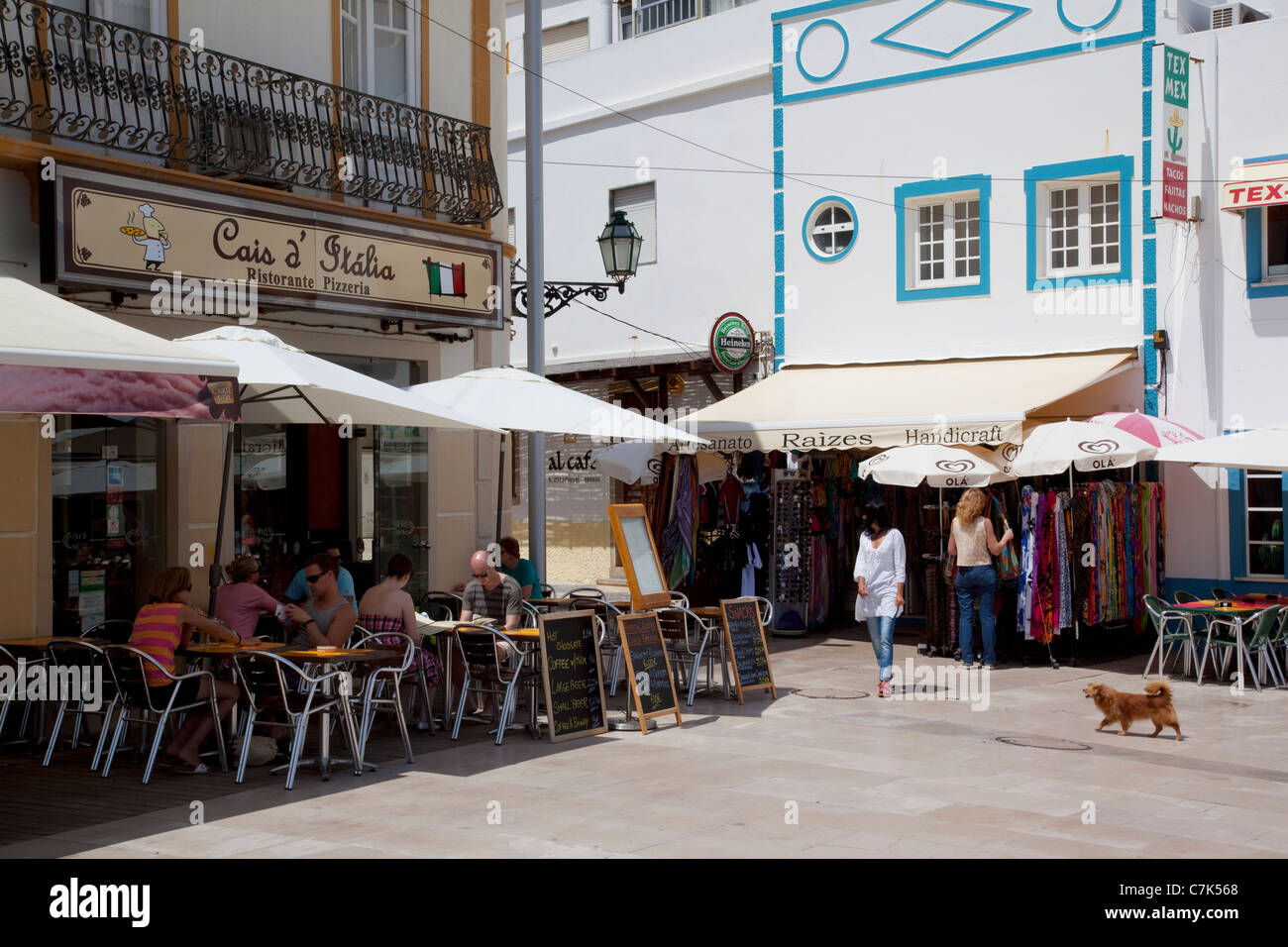 Portugal, Algarve, Albufeira, Shops & Restaurant Stock Photo - Alamy