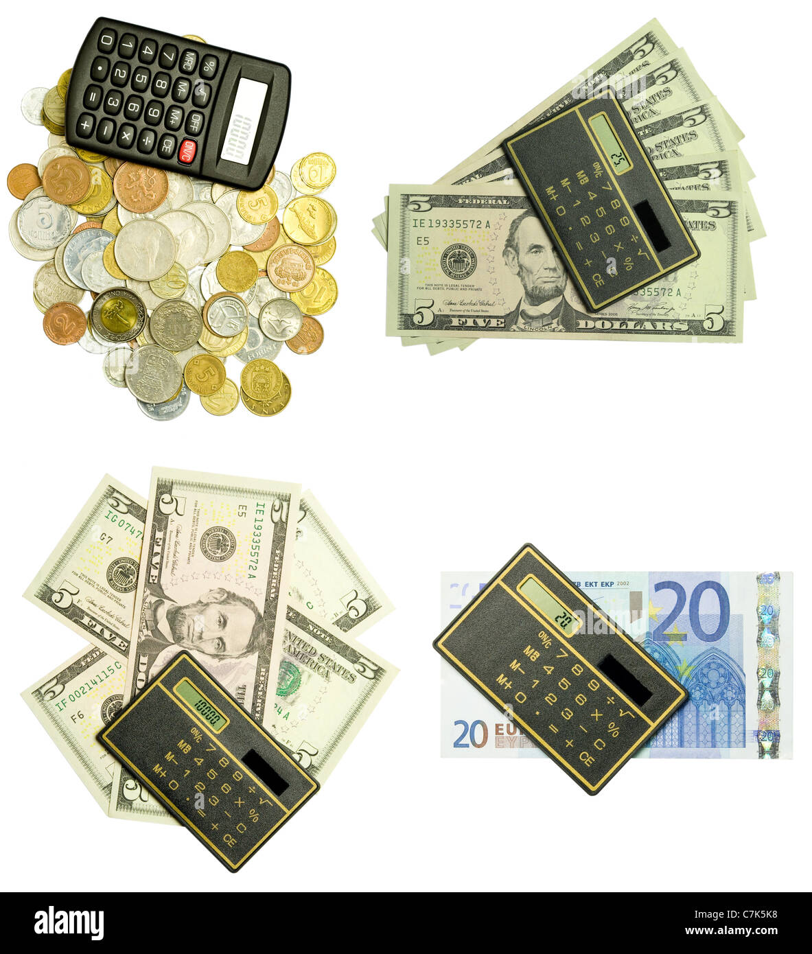 calculator and money set on white background Stock Photo - Alamy