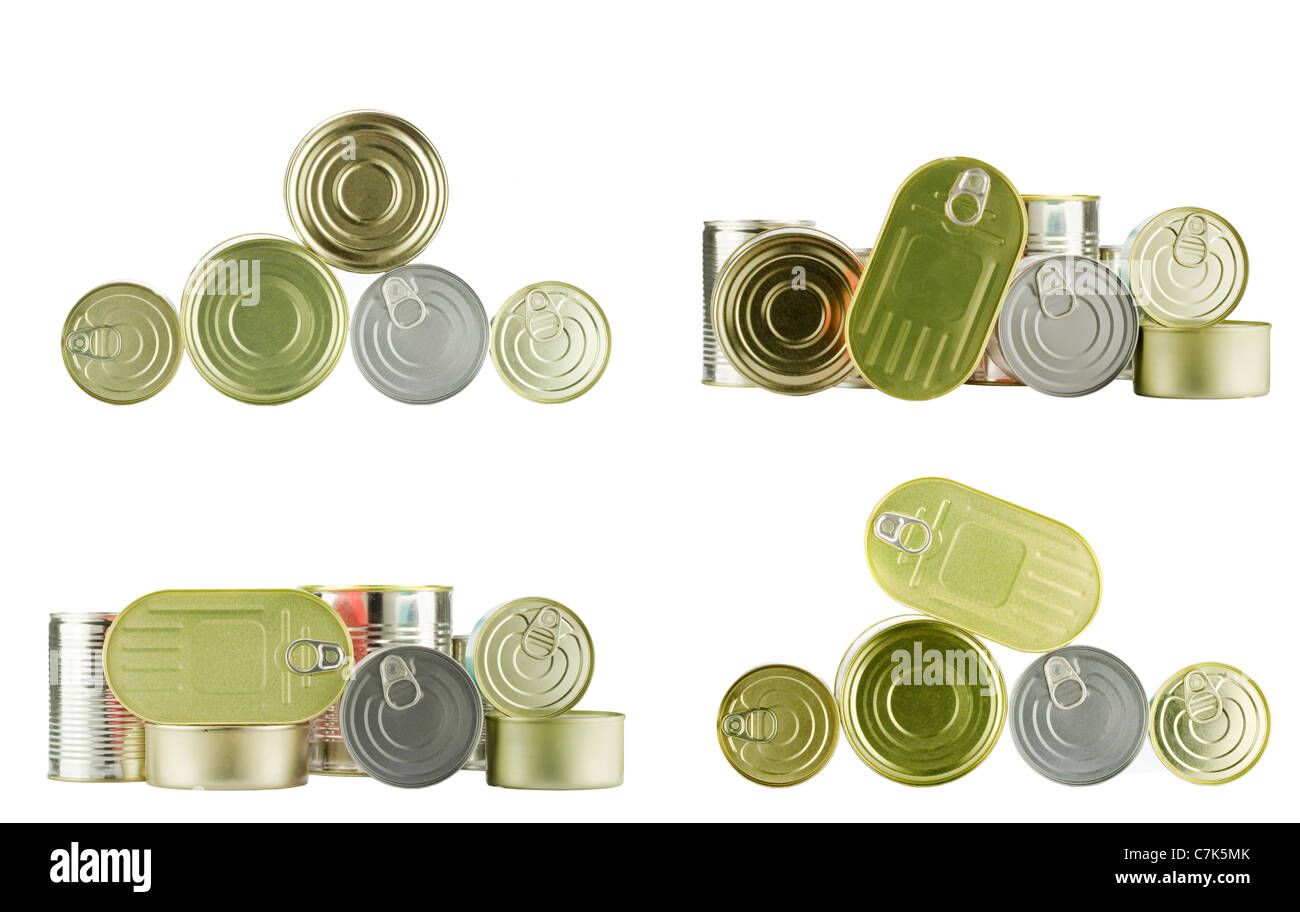 lots of cans isolated on white Stock Photo - Alamy
