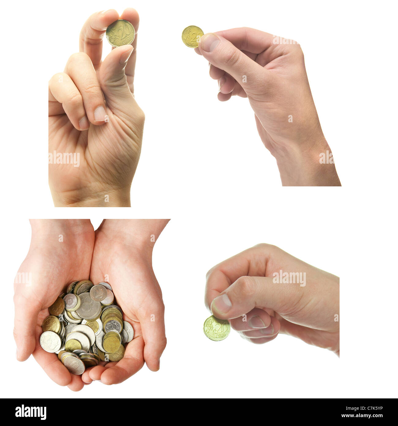 Hand and coins, isolated on white. collection Stock Photo - Alamy