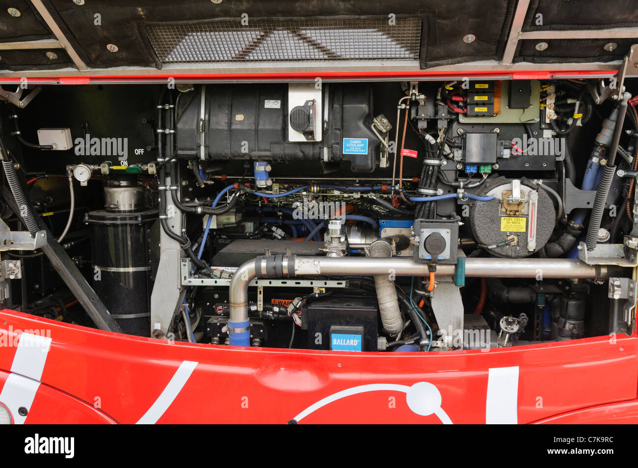 Inside the engine compartment of a Transport for London hydrogen fuel ...