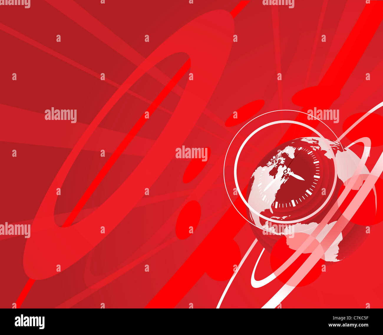 Red globe clock background illustration Stock Photo - Alamy