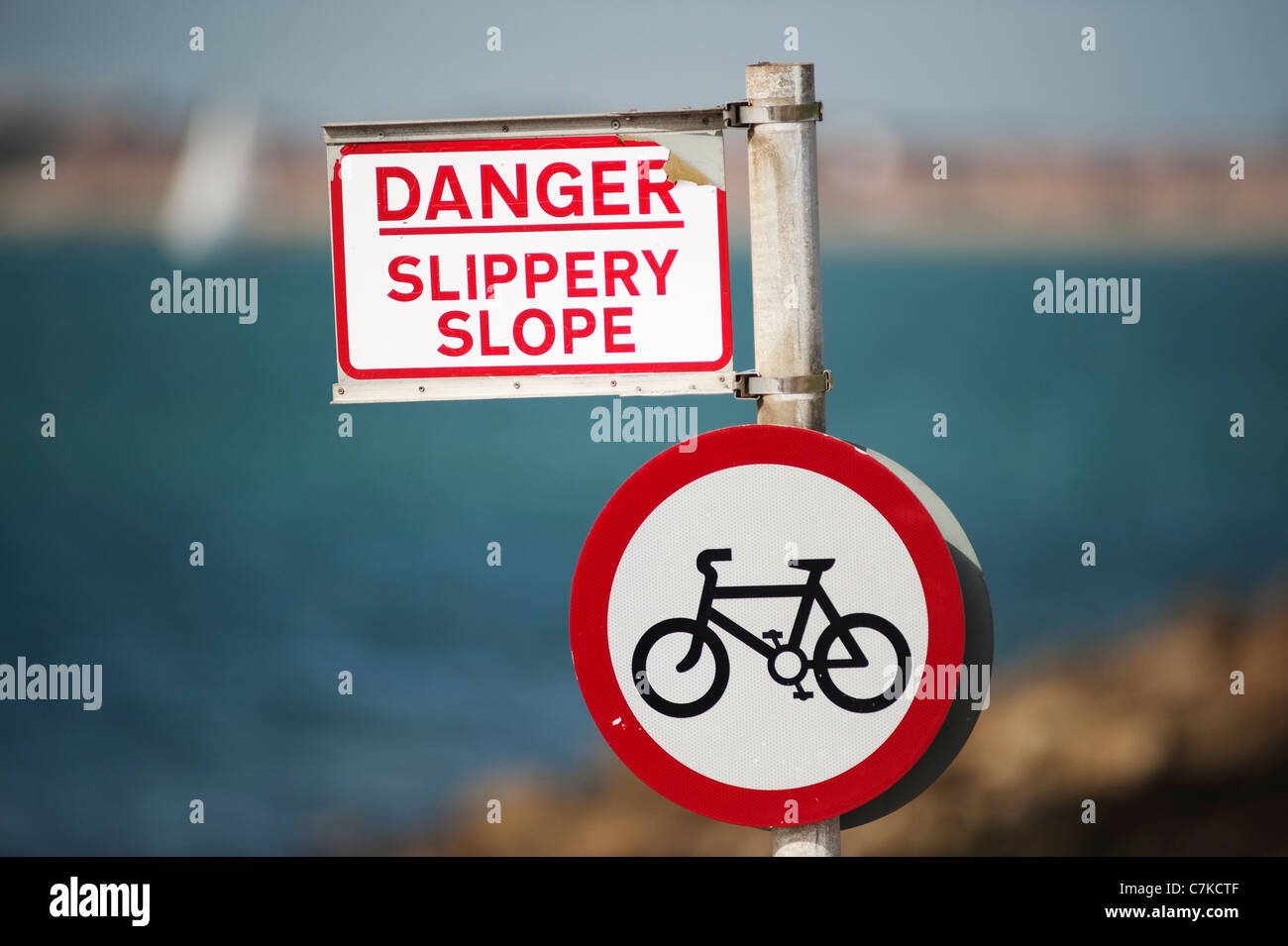 Slippery Slope sign on slipway Stock Photo - Alamy