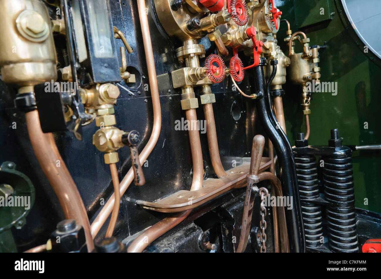 Controls on the footplate of a steam train Stock Photo - Alamy