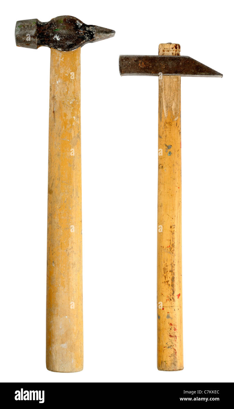 Two used hammers isolated on white background Stock Photo - Alamy