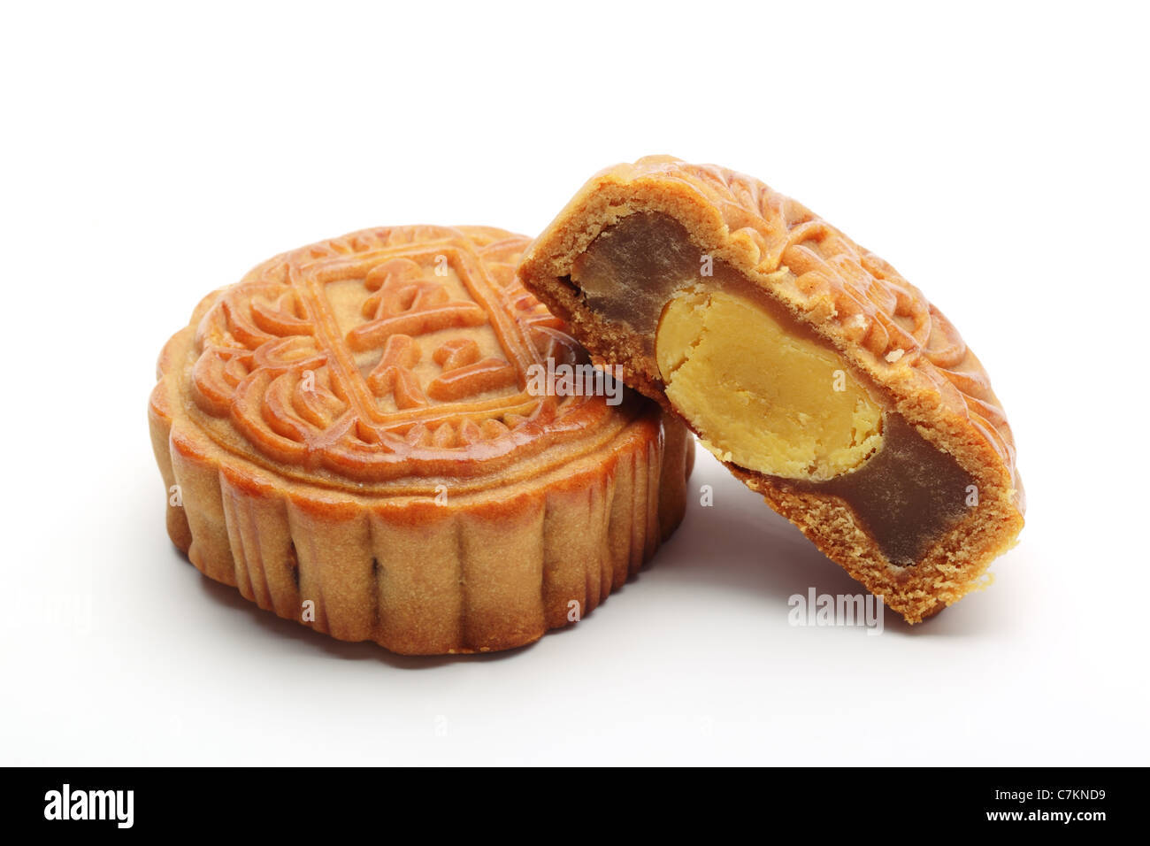 moon cakes on white background Stock Photo - Alamy