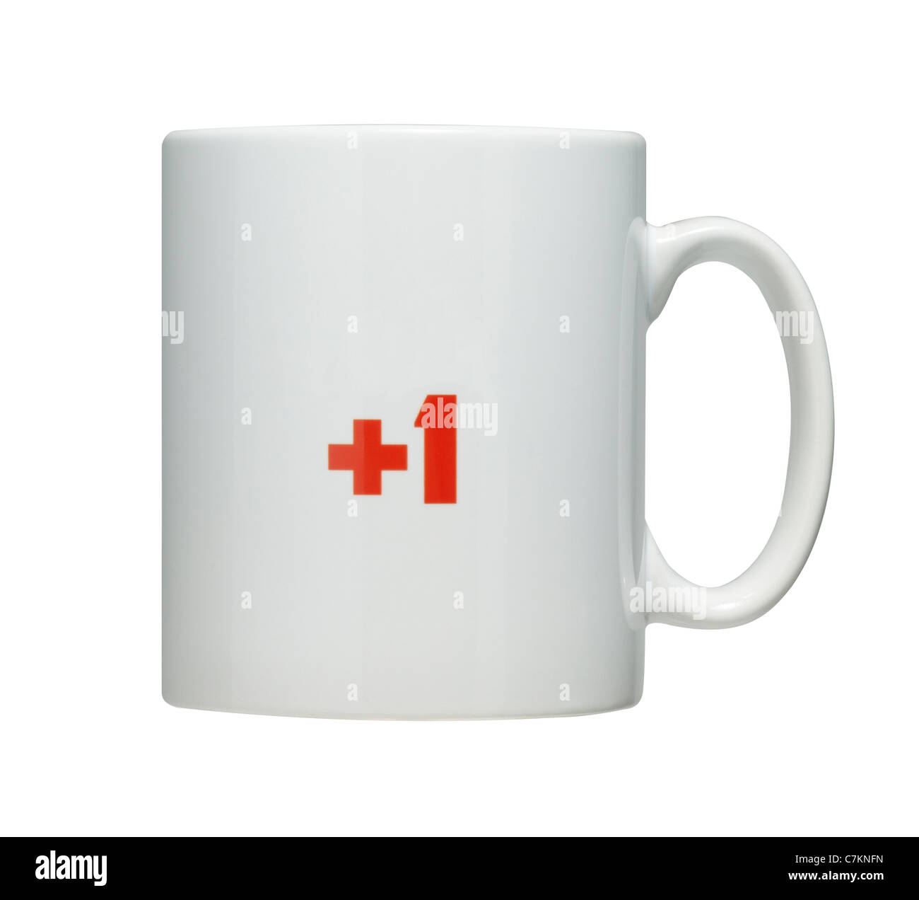 White china mug with Plus One symbol Stock Photo - Alamy