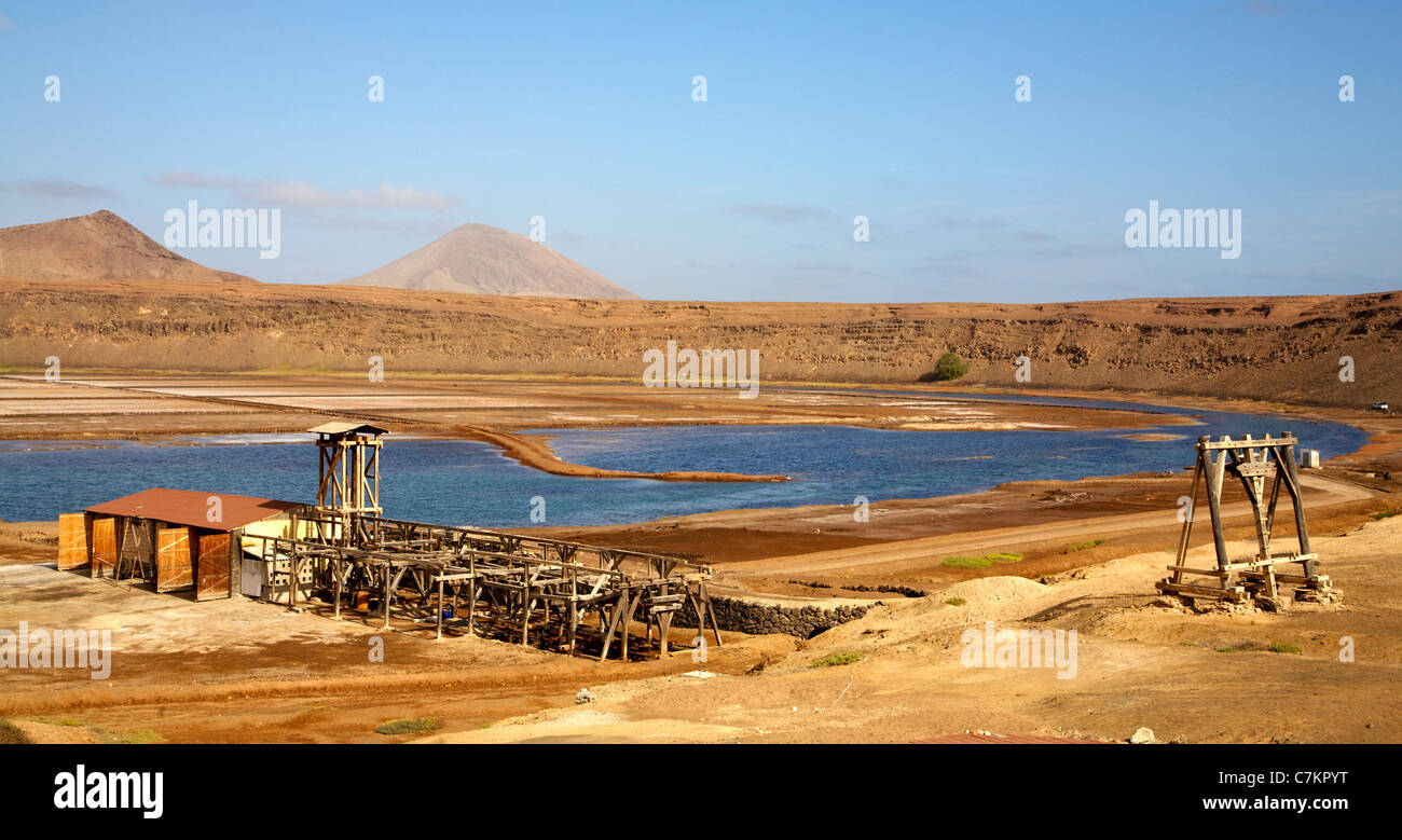 The disused salt production works in the crater of Pedra da Lume on the ...
