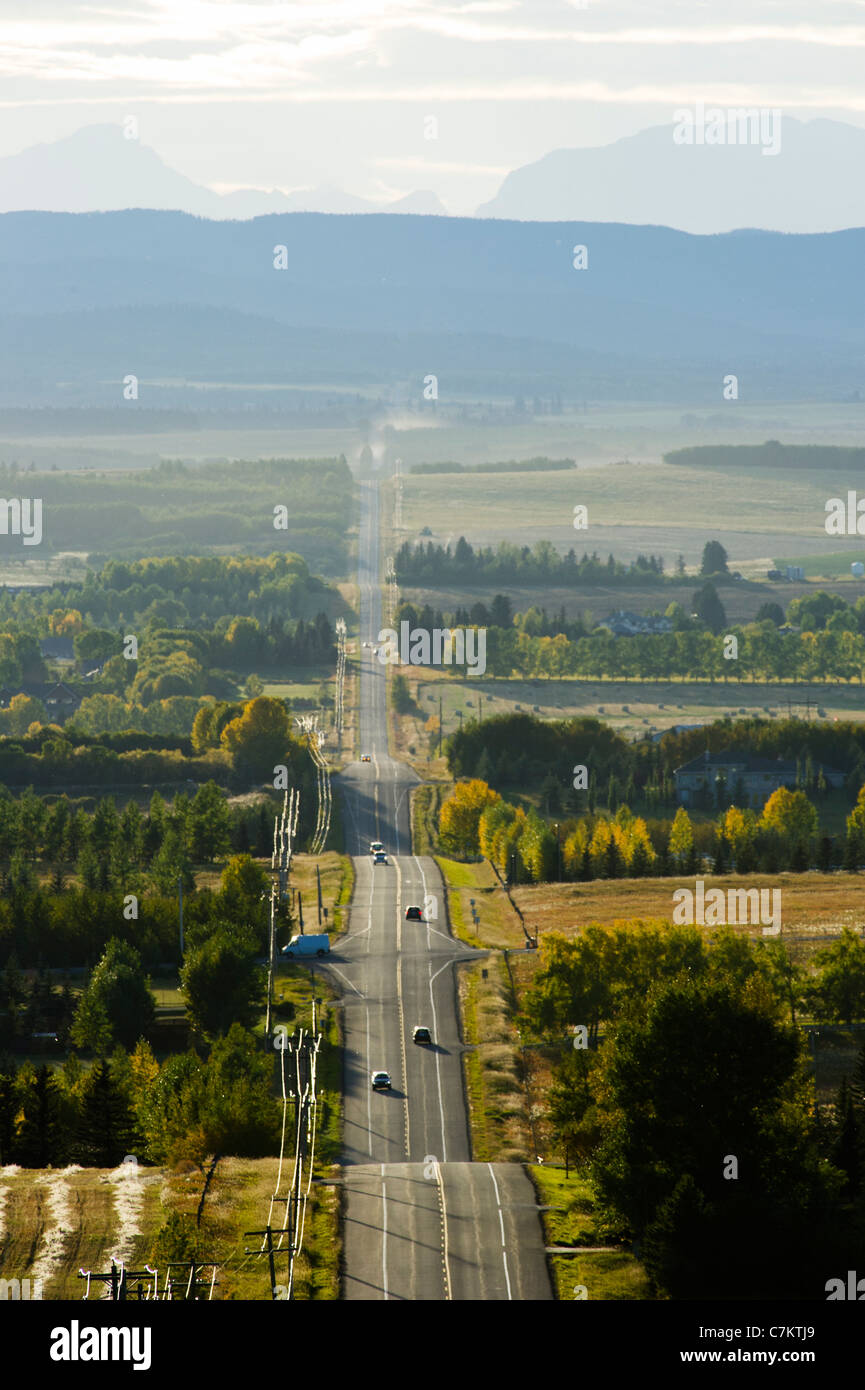 Springbank Road looking westward toward Rocky Mountains and Banff ...