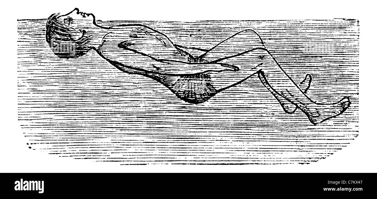 Back Float with Flutter Kick, vintage engraved illustration. Trousset ...