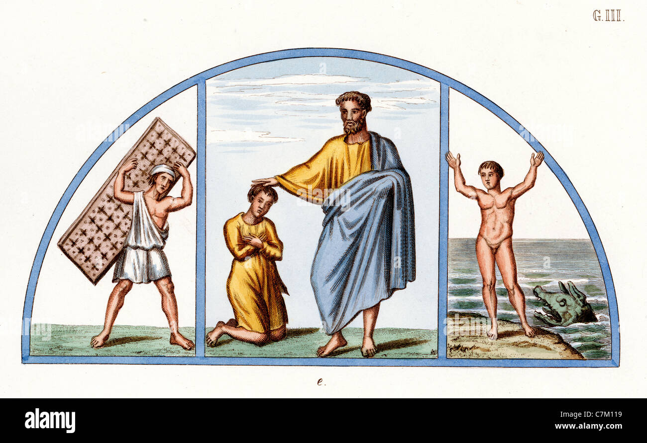 Early Christian symbolism. Illustration from a painting in the cemetery ...
