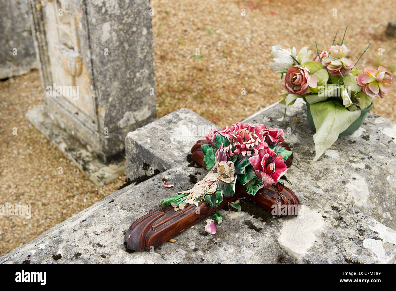 Very old stone graves with moss at the cemetery Stock Photo - Alamy