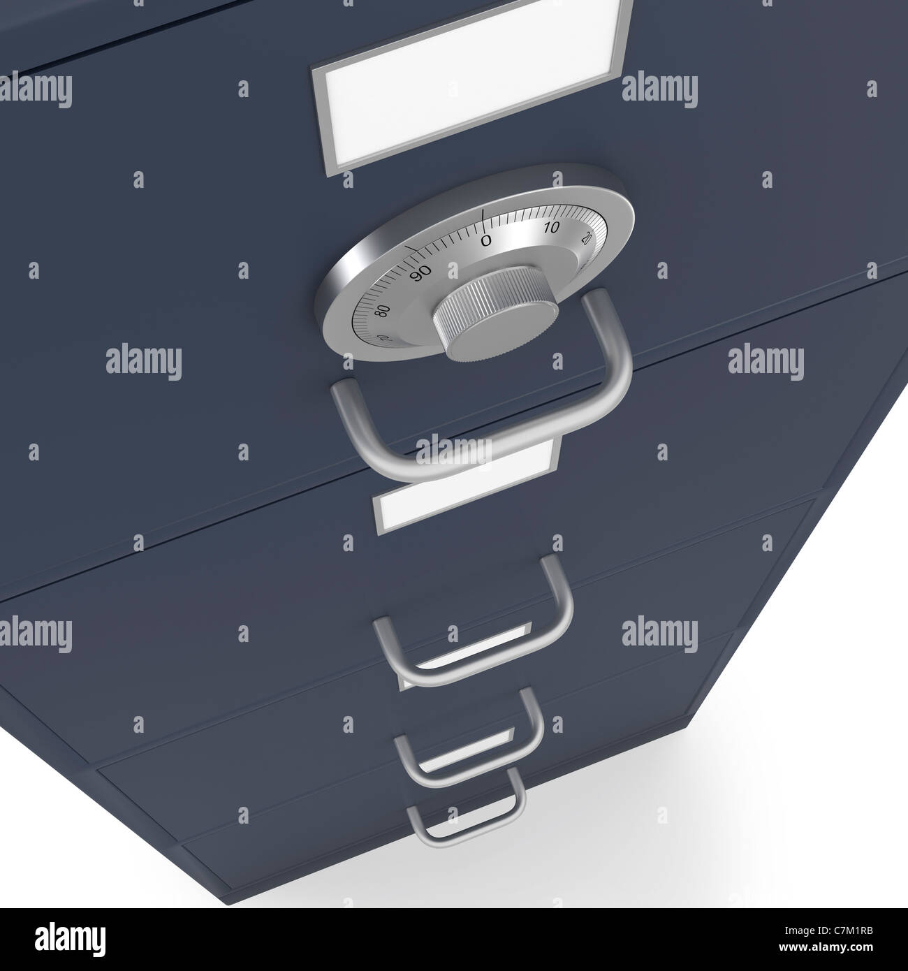 Single closed grey filing cabinet with locked drawer on white ...