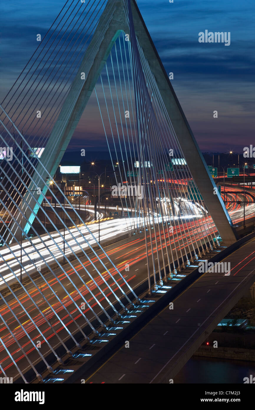 Traffic on a suspension bridge, Leonard P. Zakim Bunker Hill Bridge ...