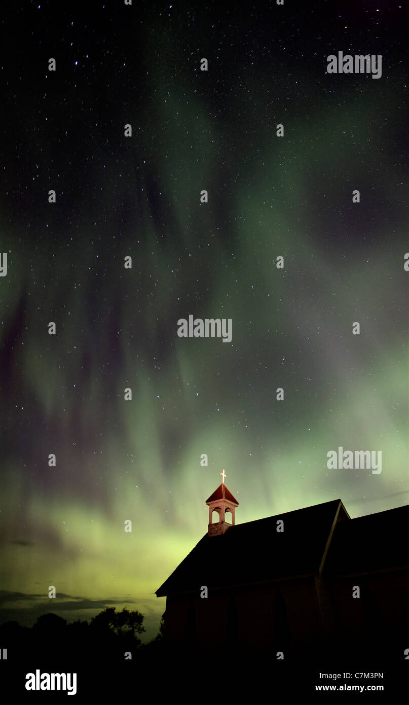Night Church Northern Lights Saskatchewan Canada Aurora Borealis Stock ...