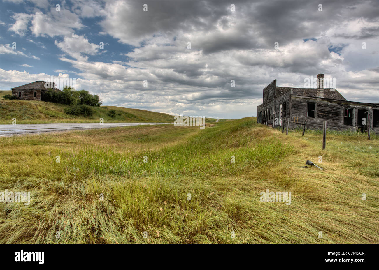 Abandoned Farmhouse Saskatchewan Canada sunset and prairie view Stock ...