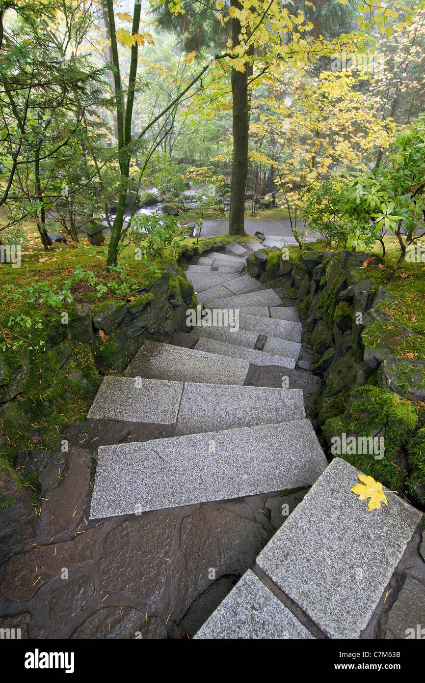 Stone Steps Stairs in Japanese Garden in Fall Season Stock Photo - Alamy