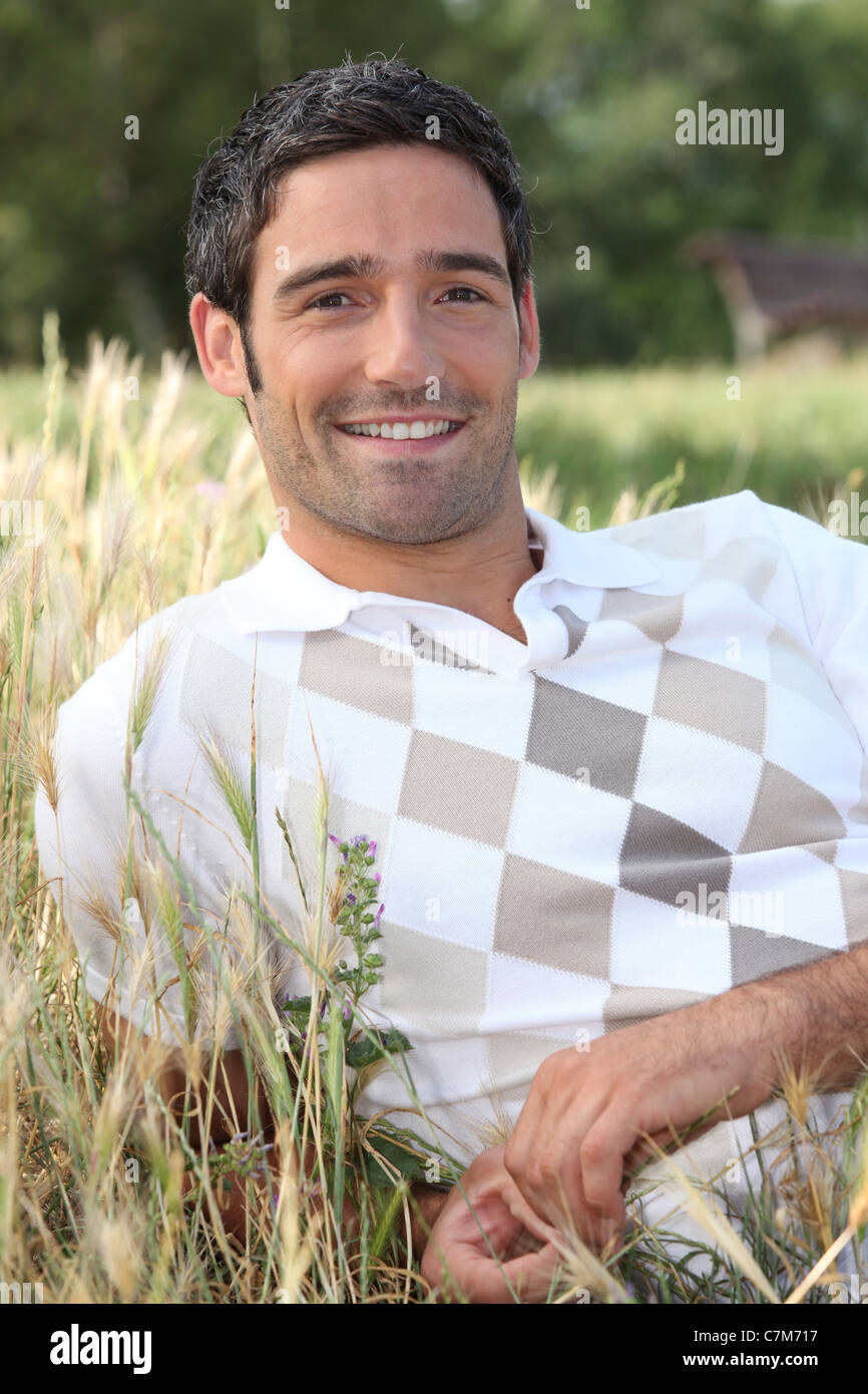 Relaxing in the field Stock Photo - Alamy