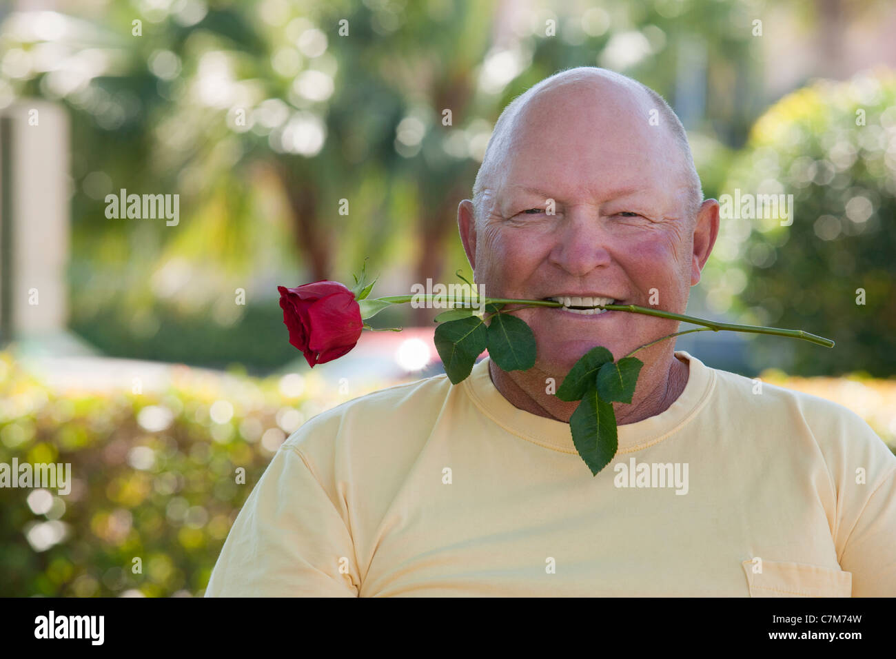Man with a rose in his mouth Stock Photo - Alamy