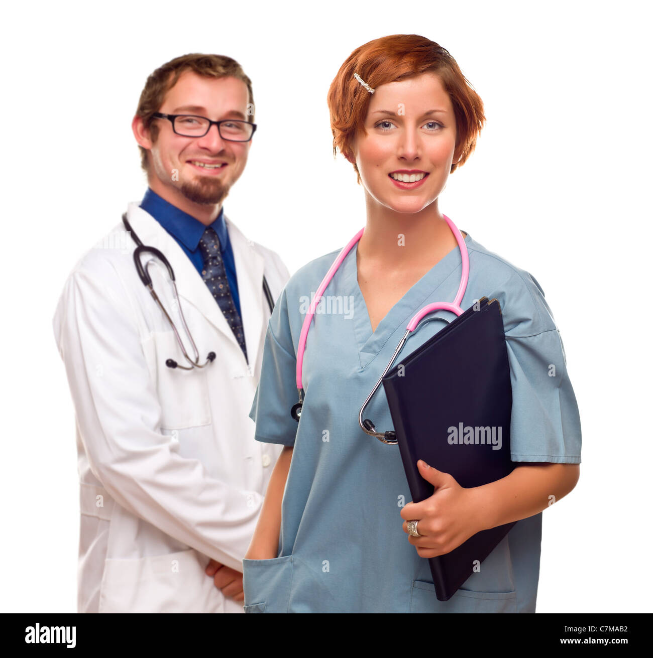 Two Doctors or Nurses Isolated on a White Background Stock Photo - Alamy